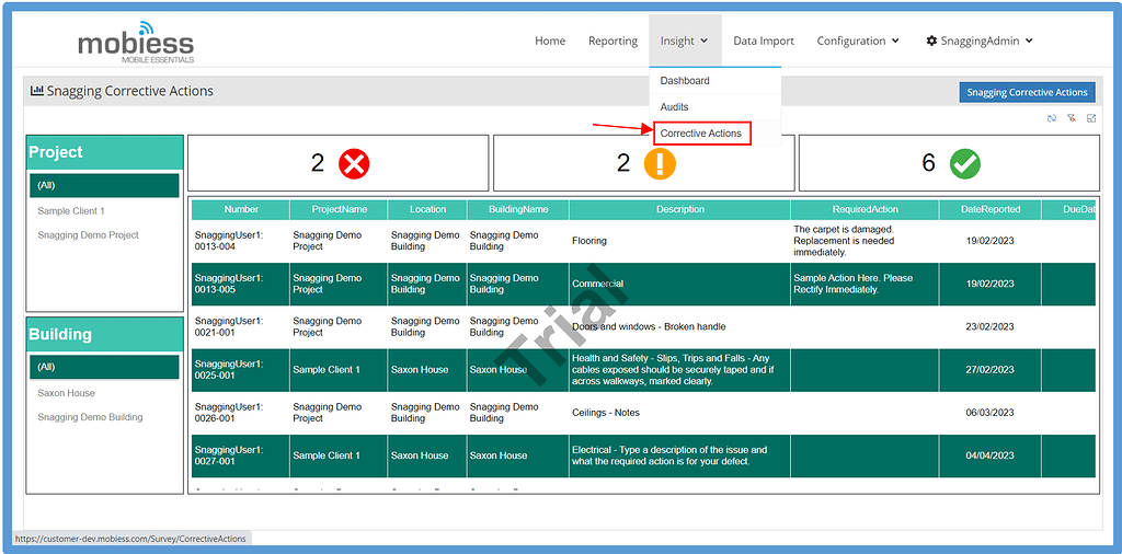 Snag App: How to View Corrective Actions - Snag App - Mobiess